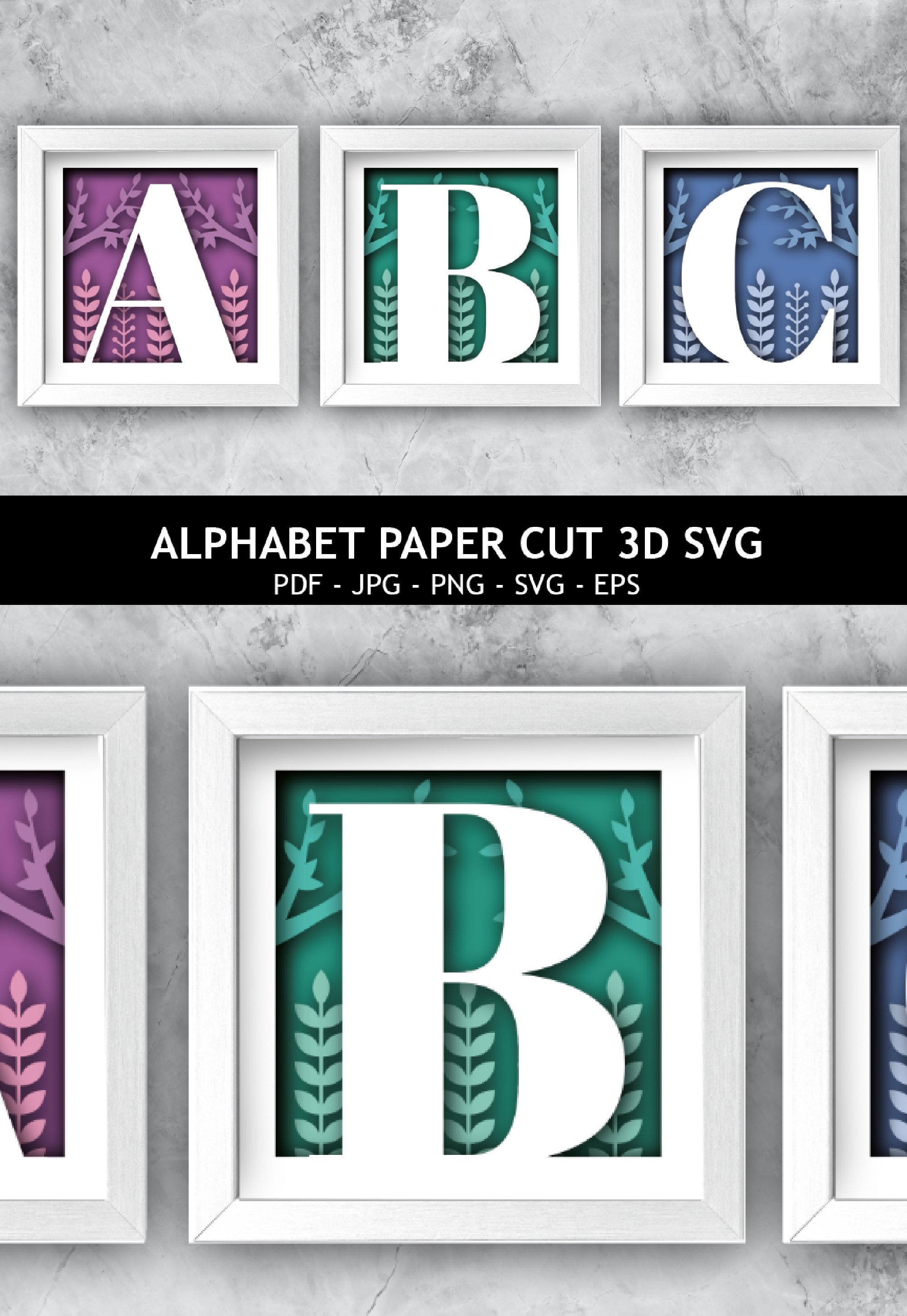 ABC Florals shadow box, SVG, 3d papercut SVG, layered paper