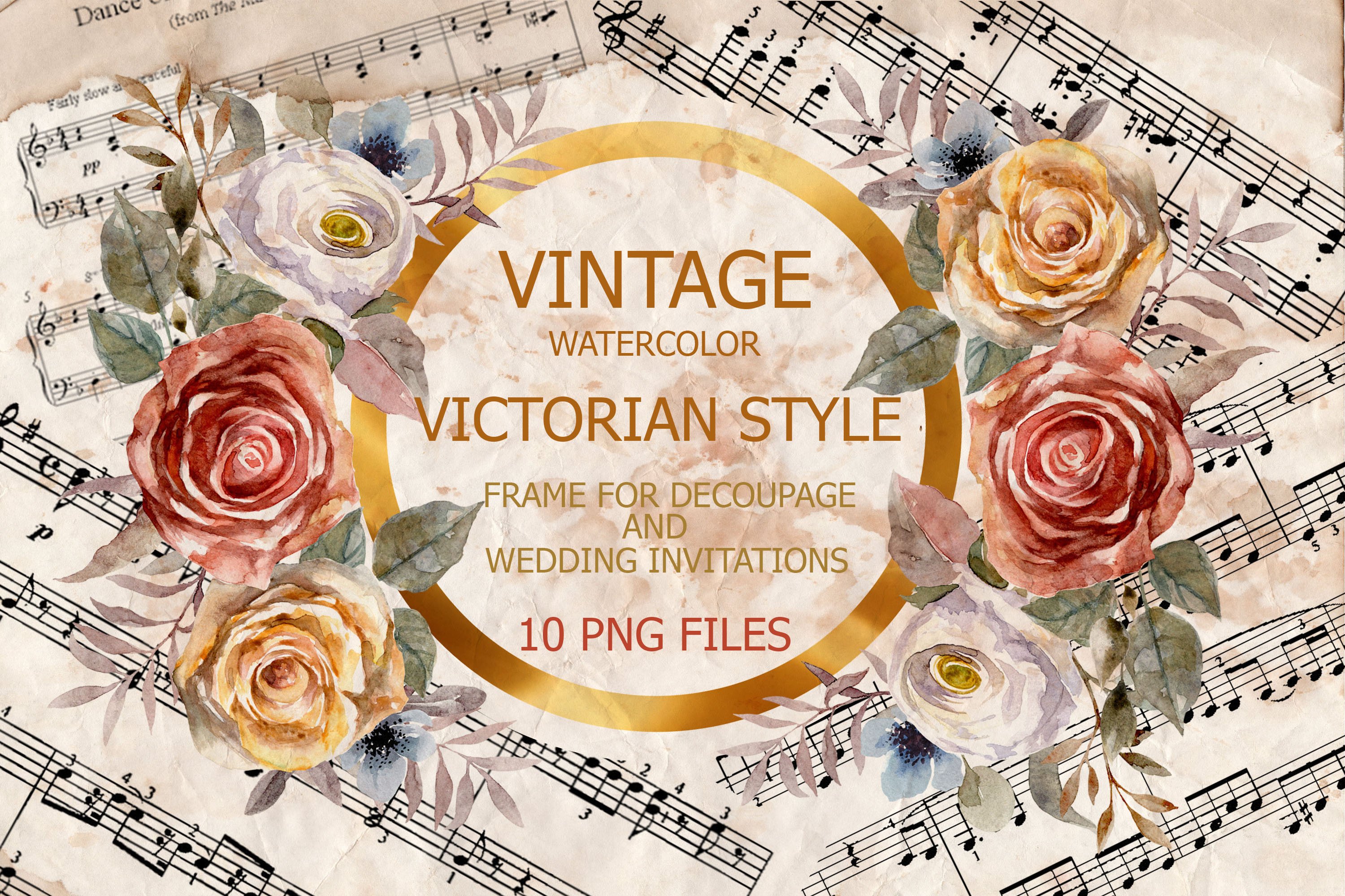 Vintage roses. Victorian frame for wedding and decoupage.