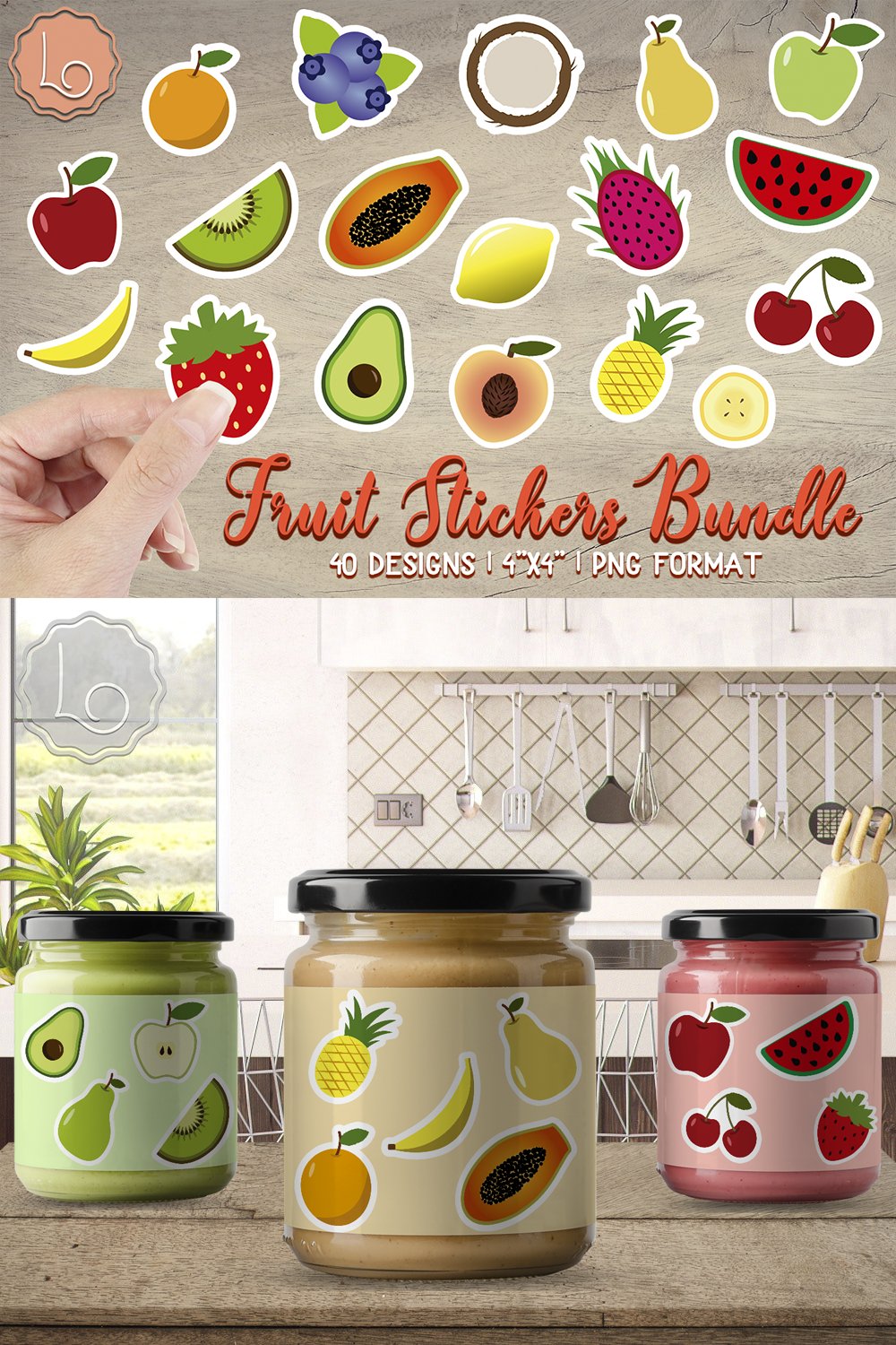 40 Printable Fruit Stickers Bundle