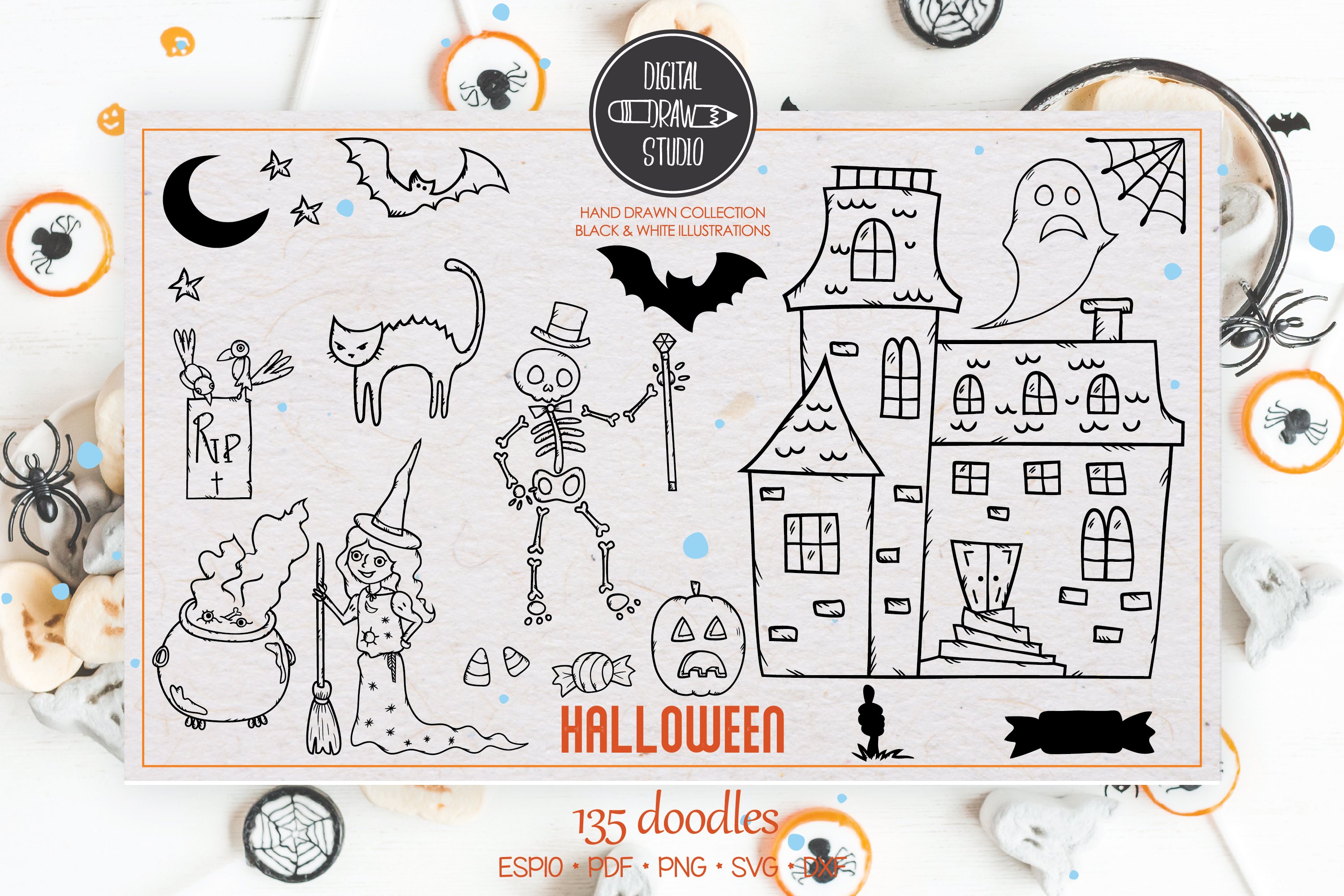 Halloween Doodles, Monster Character, Pumpkin, Haunted House