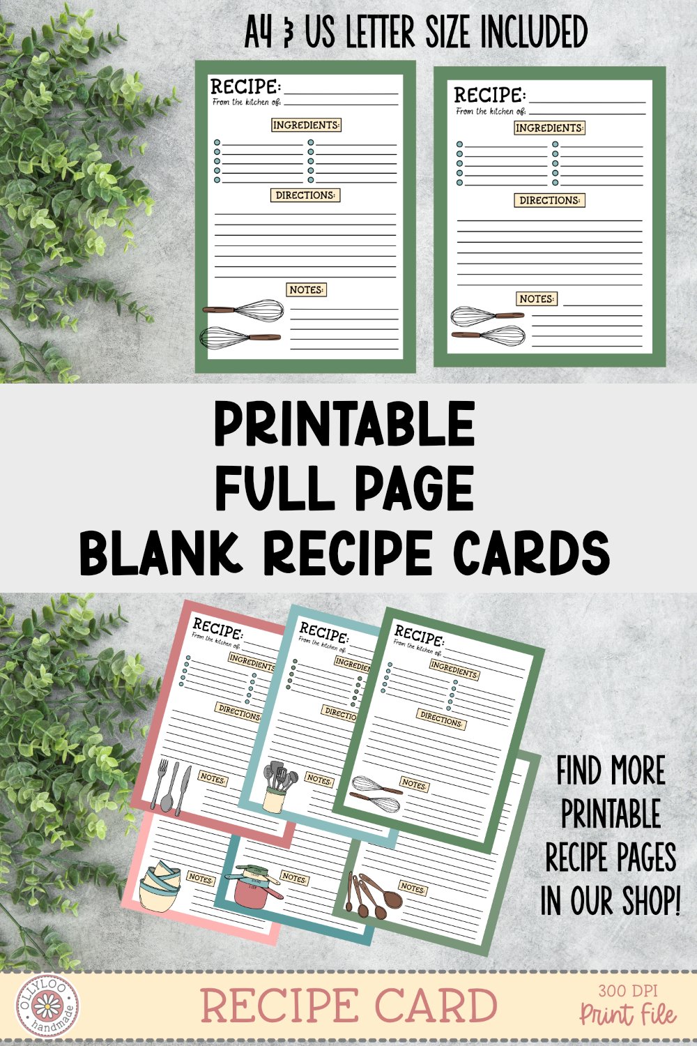 Recipe Card - Recipe Page - Printable Recipe Card Template