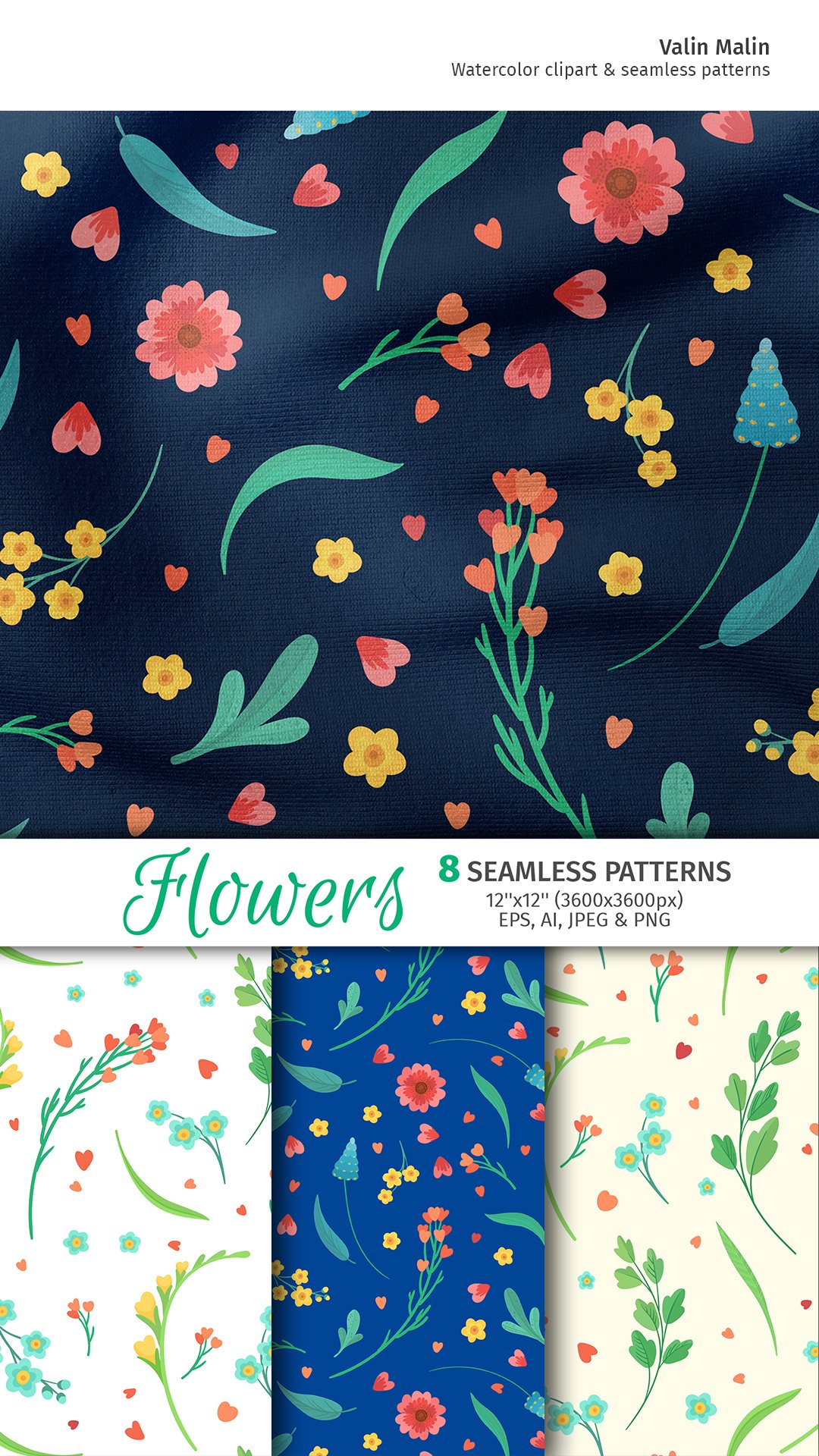 Spring flowers seamless patterns