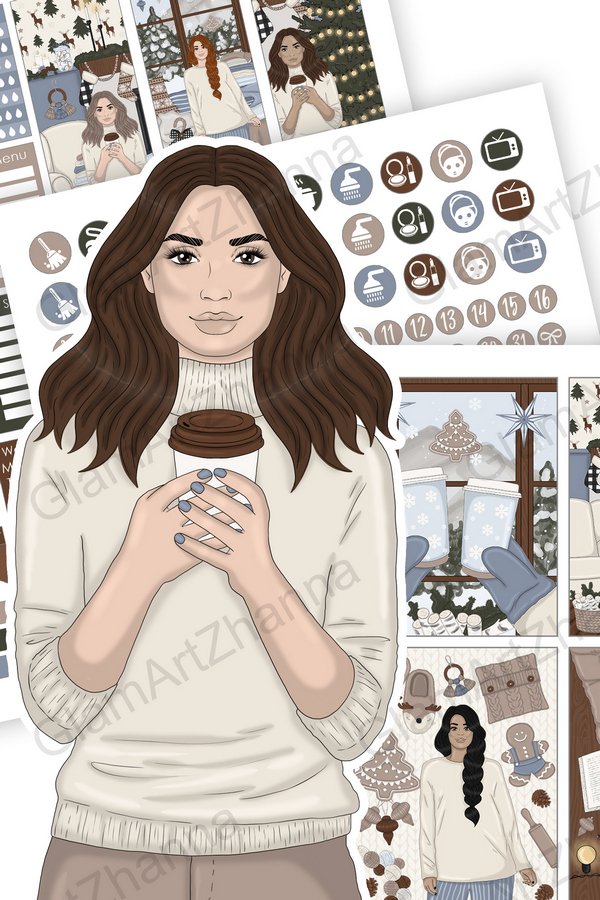 Cozy Season Holiday Printable Stickers Box Size 2"x1,5"