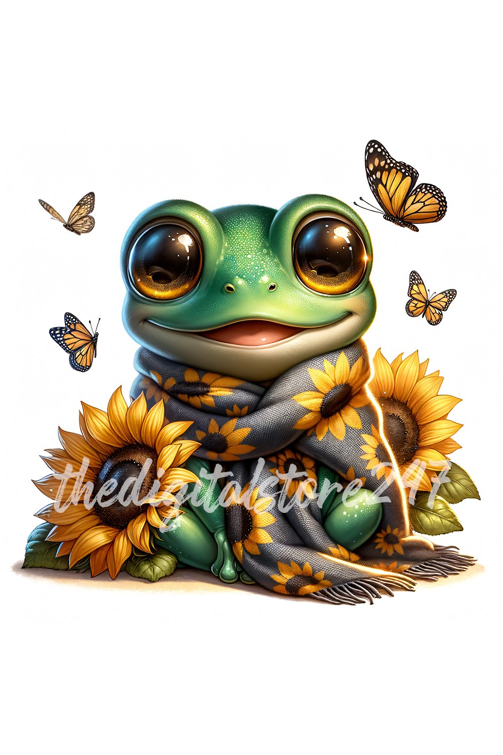 Cute Frog with Sunflowers JPG File (3551425)