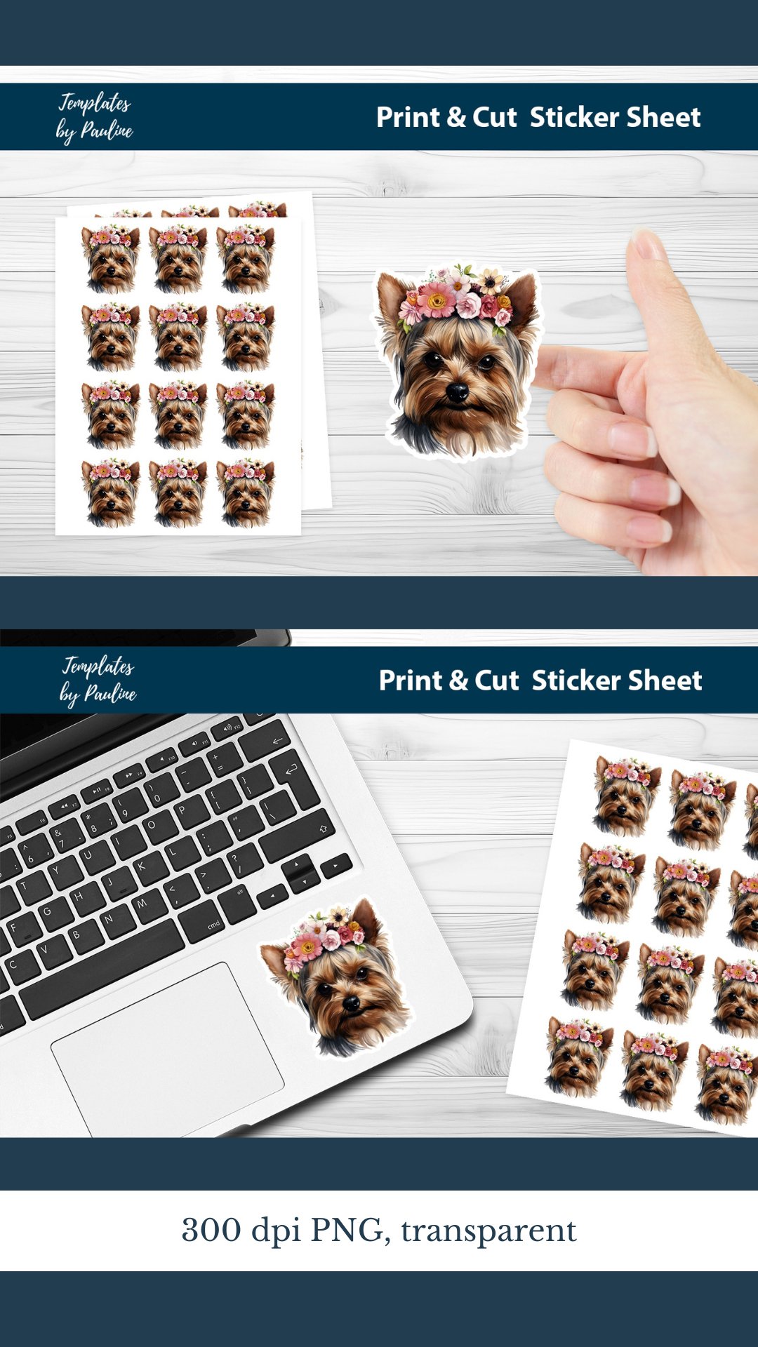 Yorkshire Terrier Printable Sticker Sheet, Dog Breed Sticker