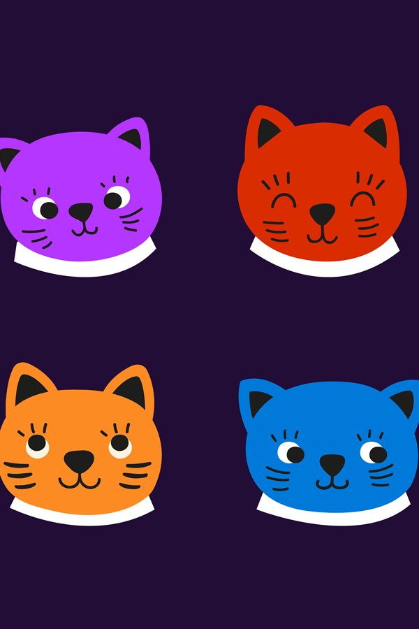 Cats faces. Kitten emotional face, cat avatars with big cart