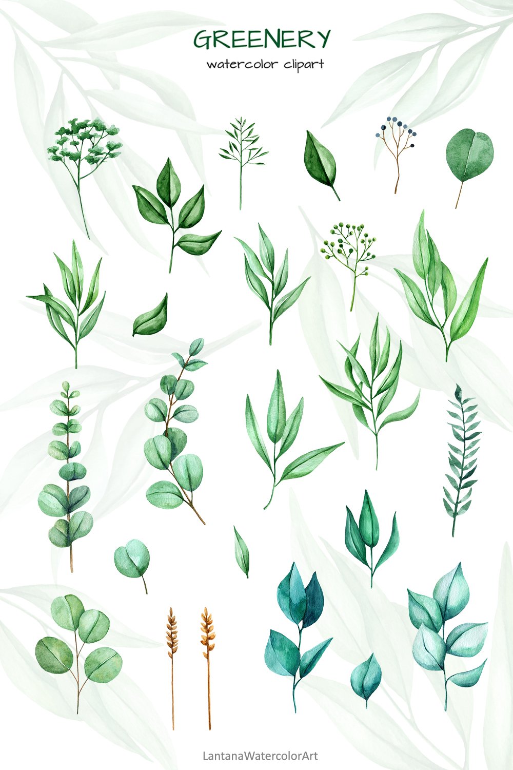 Watercolor Greenery Clipart (1805029)