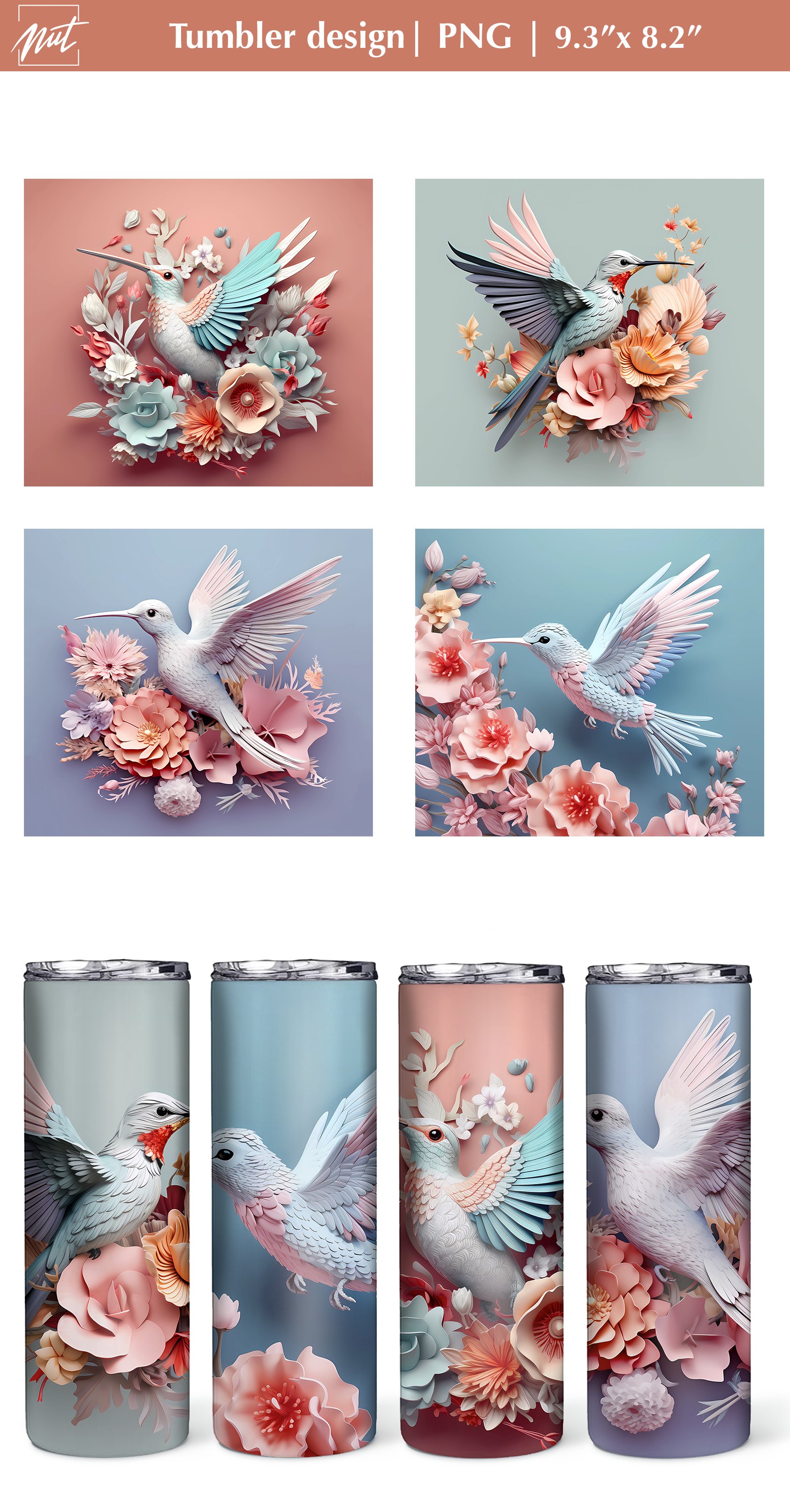 3d tumbler designs, 3d sublimation designs, 3D flowers