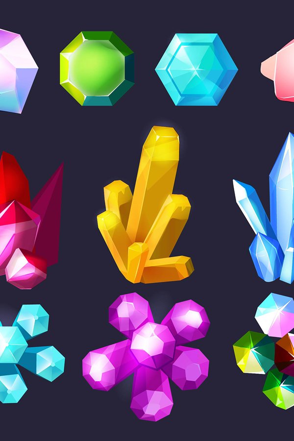 Gemstones cartoon. Crystals rock stones and quartz amethyst