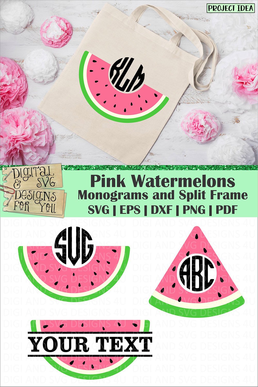 Pink Watermelon Monogram Frames | Summer SVG | Watermelons