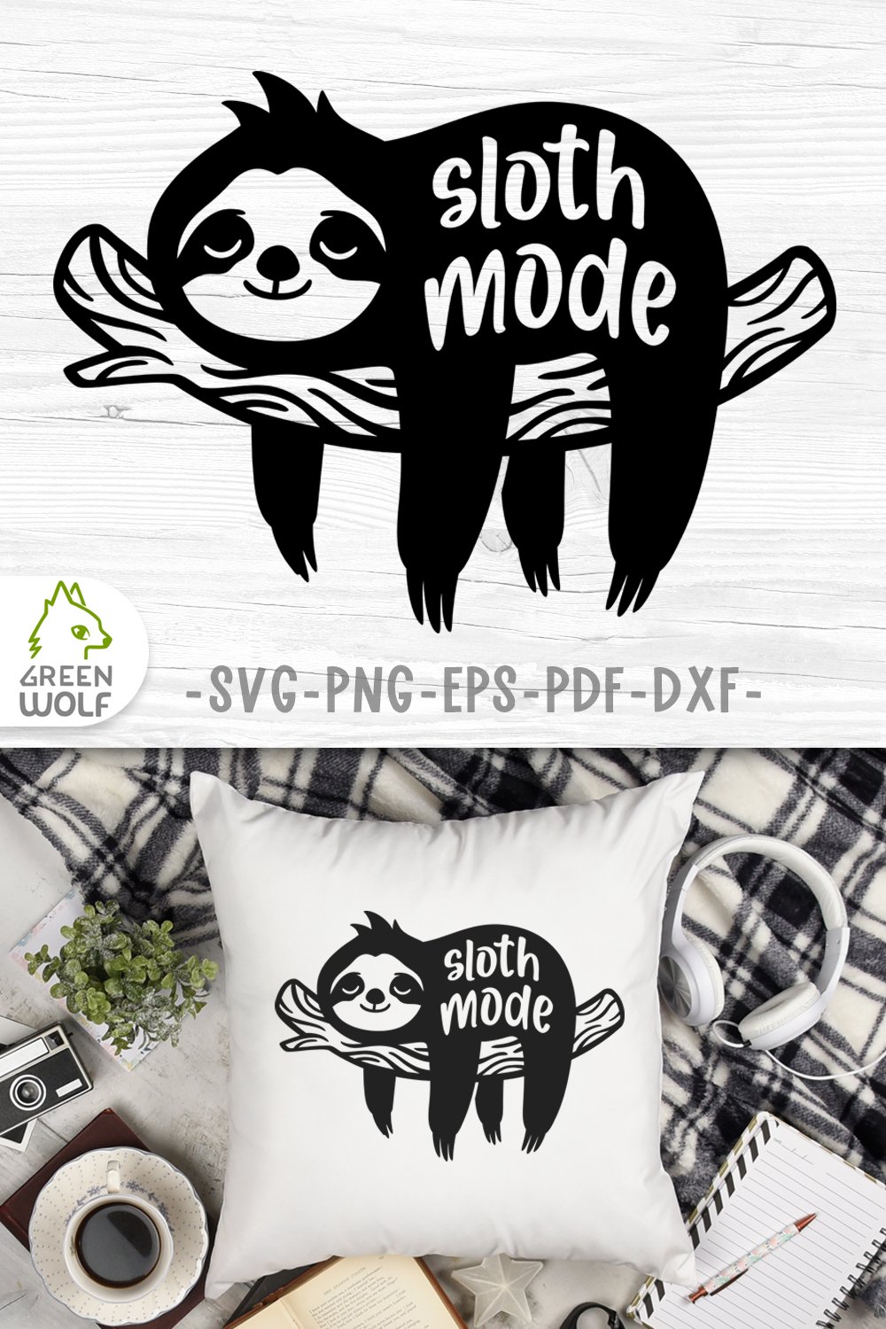 Sleeping sloth silhouette svg Cute sloth svg Sloth mode svg