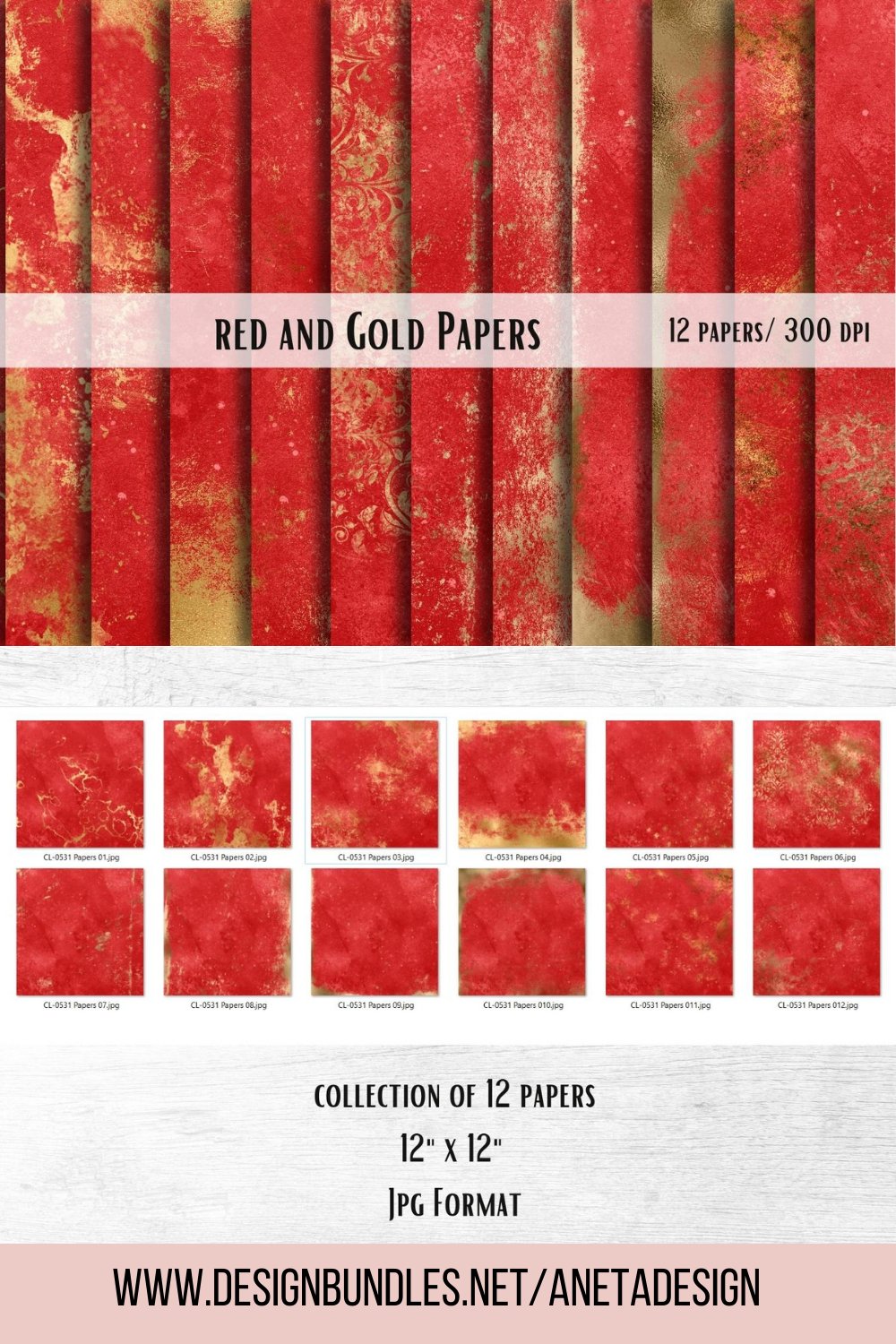 Watercolor Red and Gold Papers (2498390)