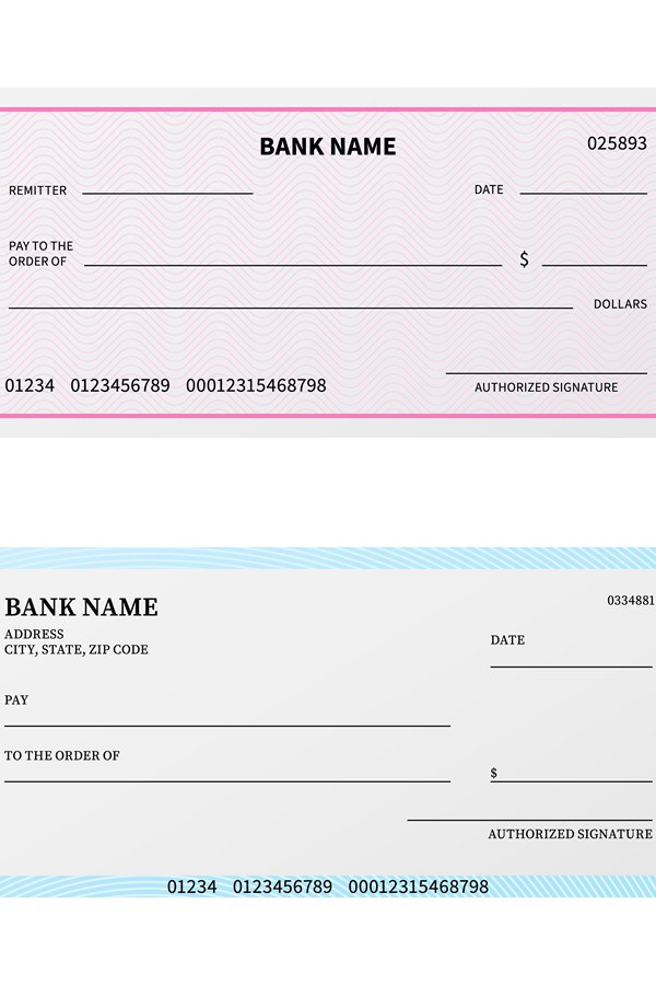 Bank check. Blank cheque checkbook with guilloche pattern an