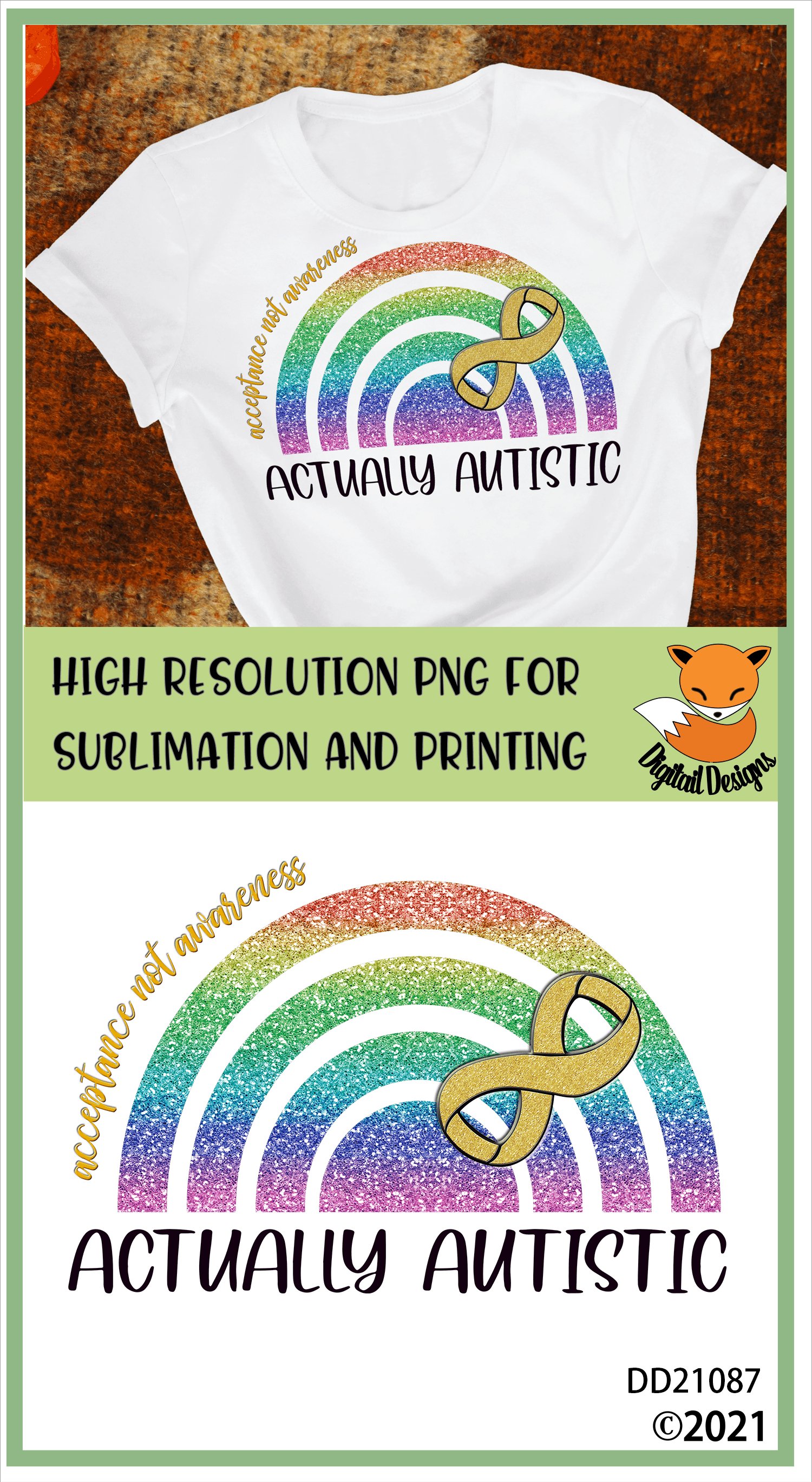 Actually Autistic Acceptance Infinity Rainbow Sublimation