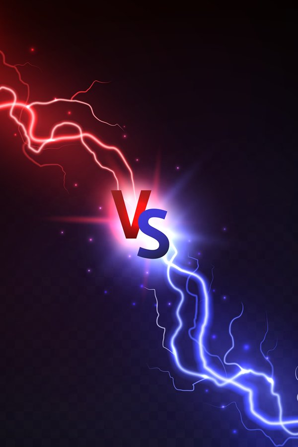 Vs lightning. Thunderstorms and shining lightnings powerful