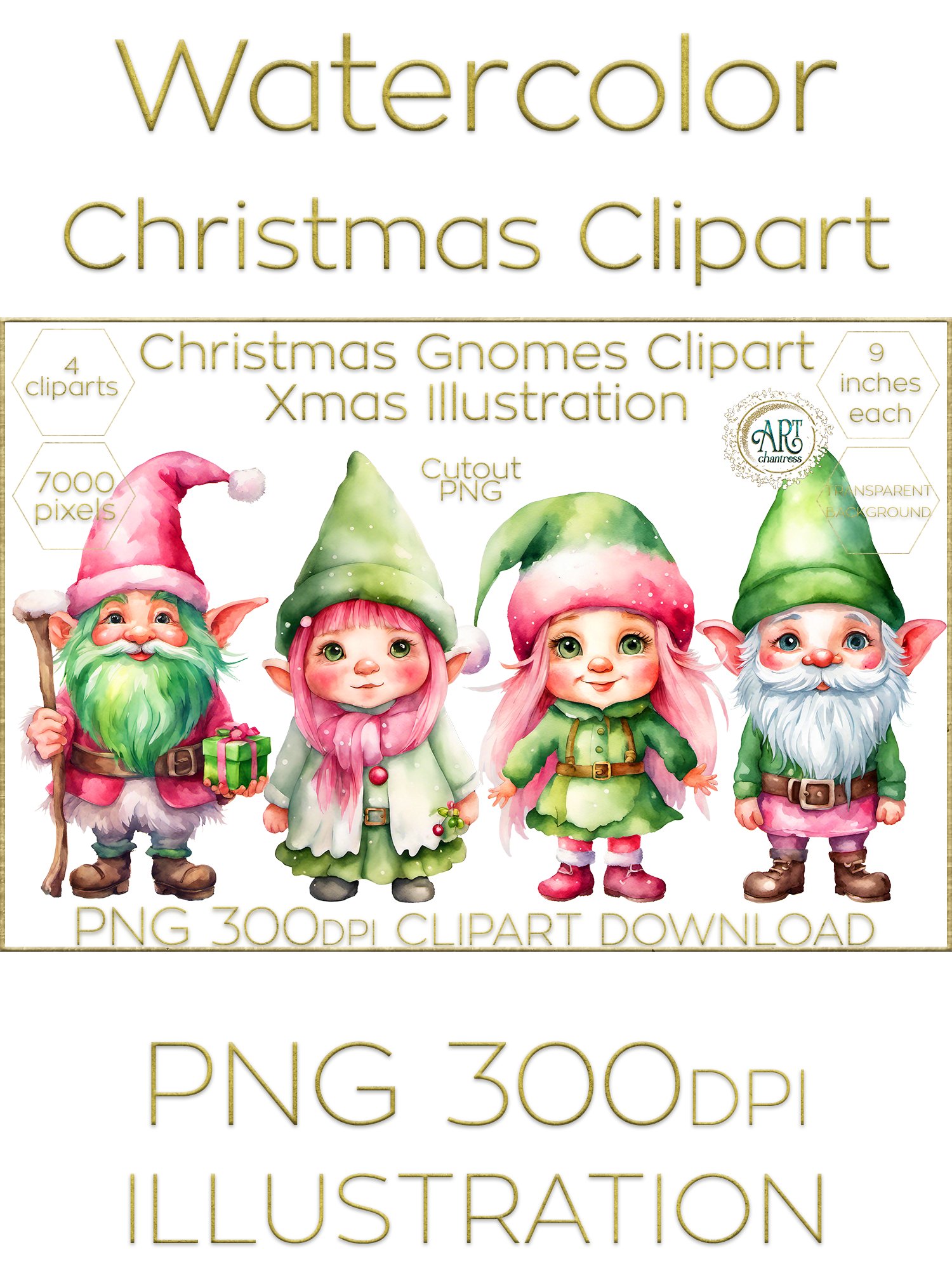 Sweet Christmas Gnome Cute Clipart Watercolor (2903736)