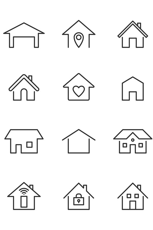 Home line icons. Modern outline houses app signs. Website in