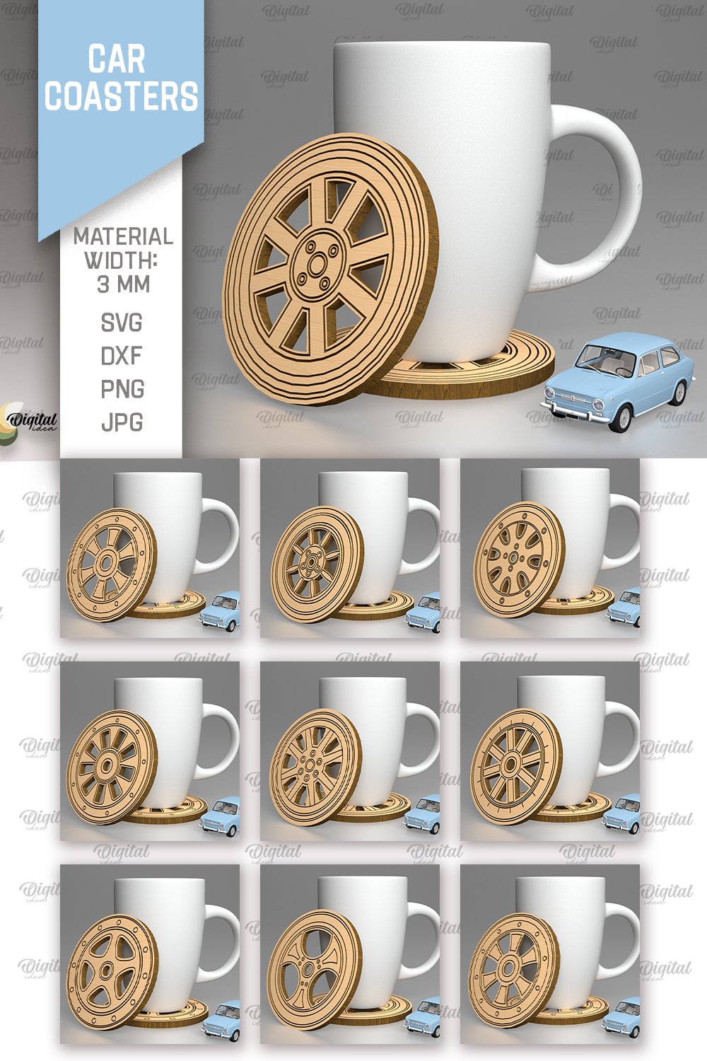 Car Coasters SVG Bundle. Wheel Coasters Laser Cut