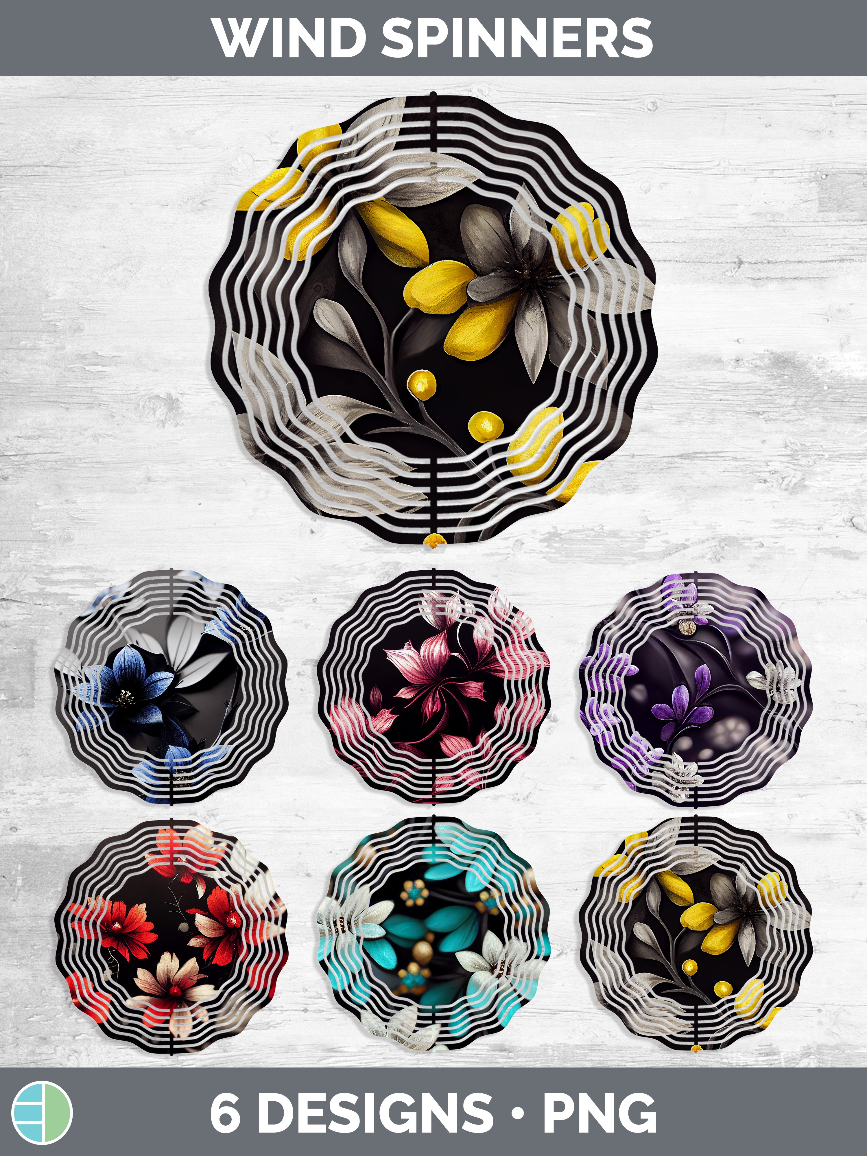 Flowers Wind Spinner | Sublimation Designs Bundle