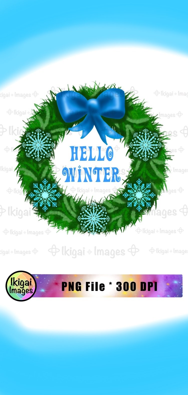 Hello Winter Sublimation Design, Snowflake Wreath PNG
