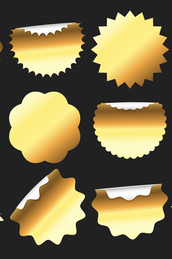 Golden stickers. Gold sale tag banner, sticky label badge an