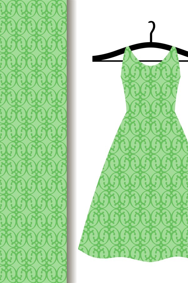 Dress fabric with green geometric pattern