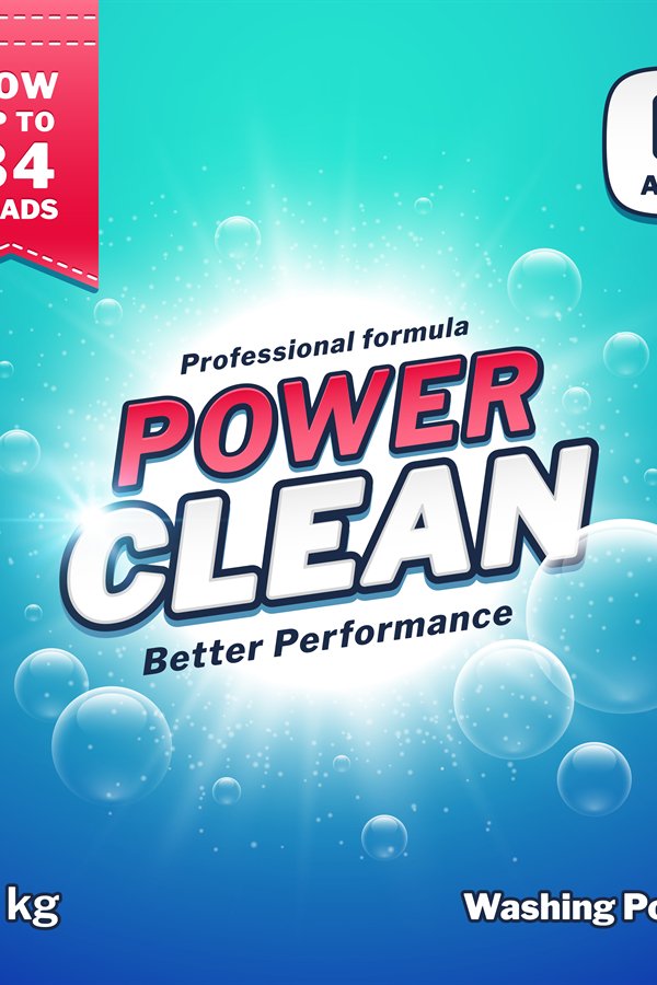 Washing powder. Detergent packaging vector design template