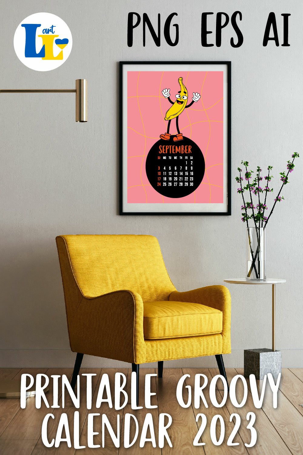 Retro Calendar 2023 groovy style Printable monthly template
