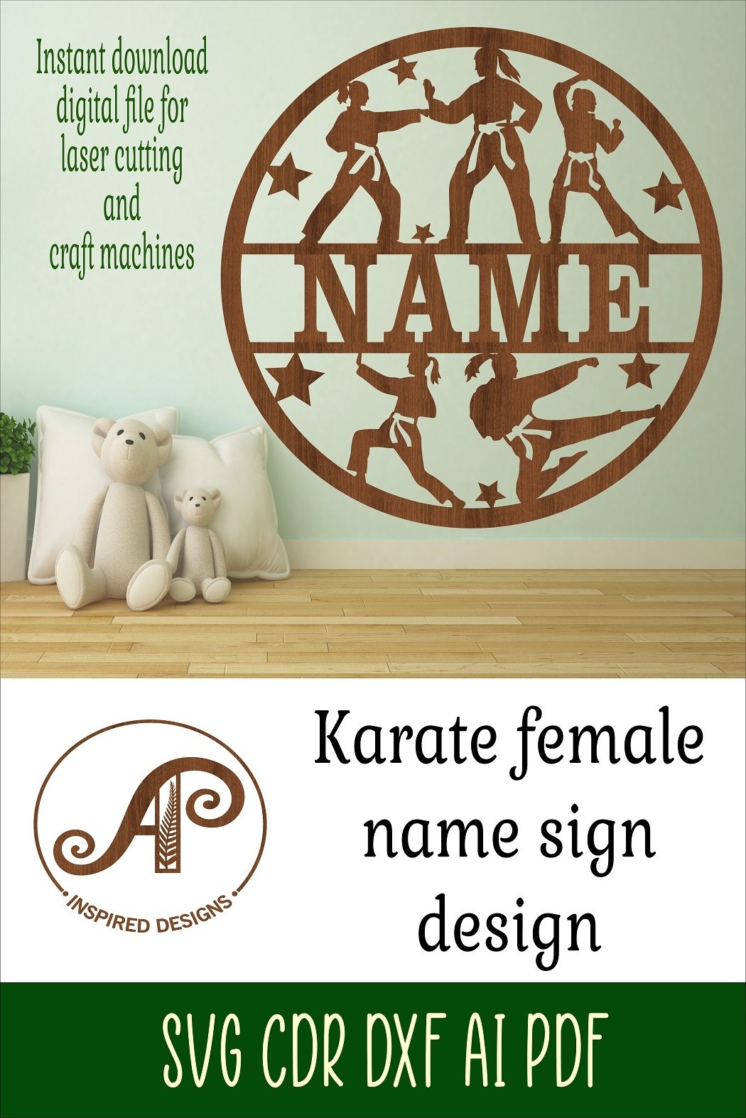 Karate female name sign svg laser cut template