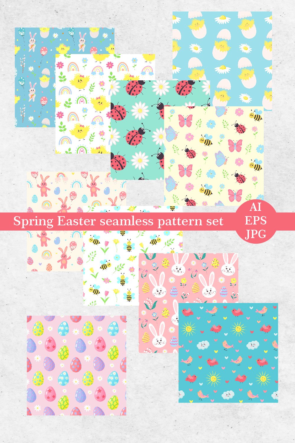 Spring Easter seamless pattern set