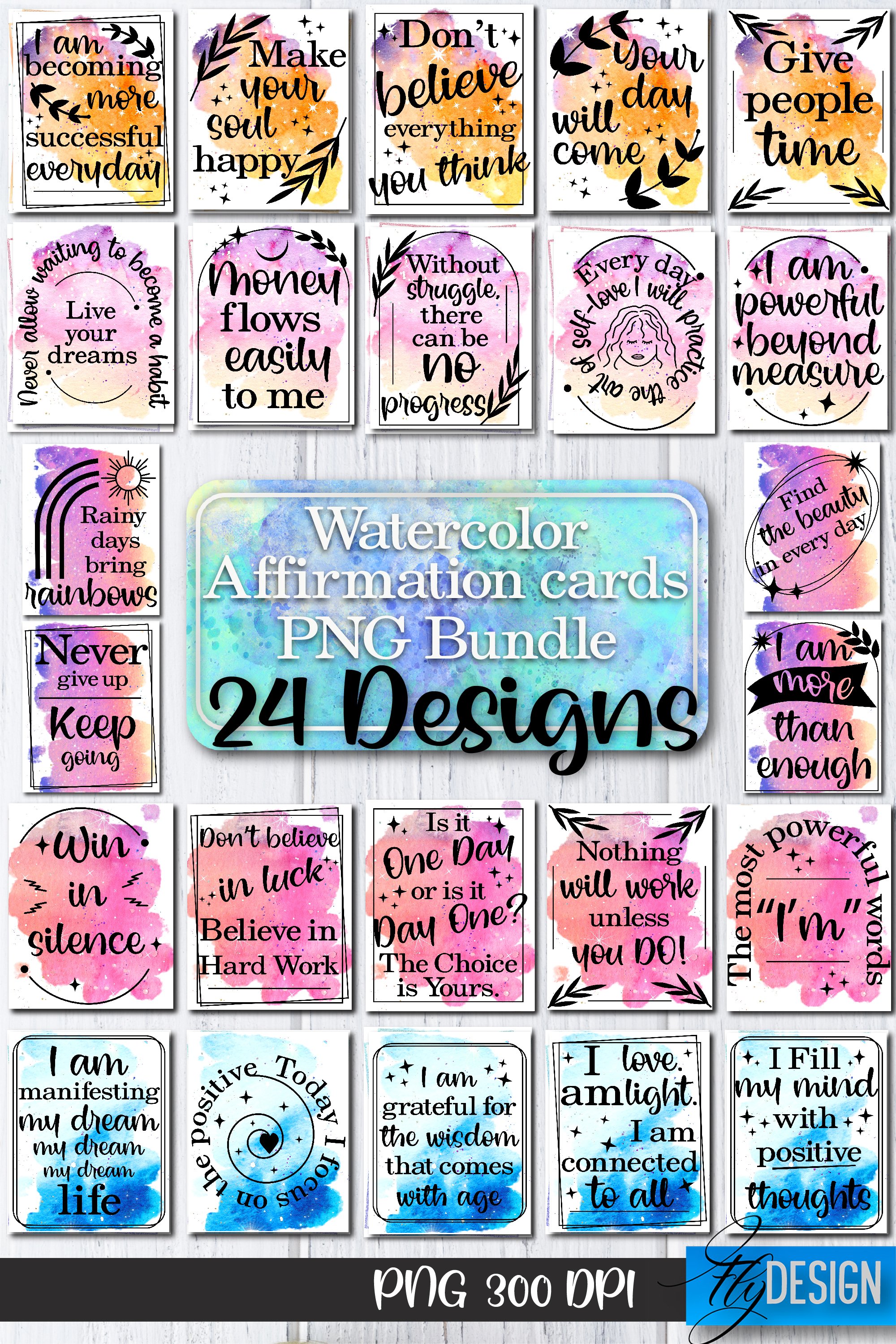 Affirmation cards PNG Bundle | Positive (2008707)