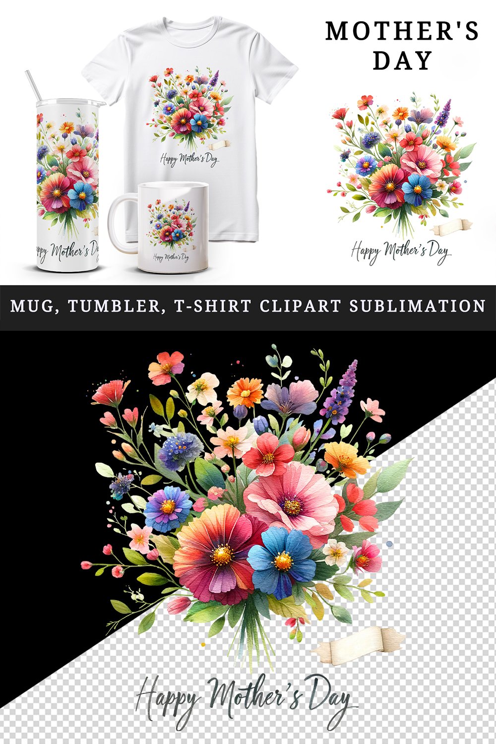 Flowers Mother's day tumbler mug wrap clipart sublimation