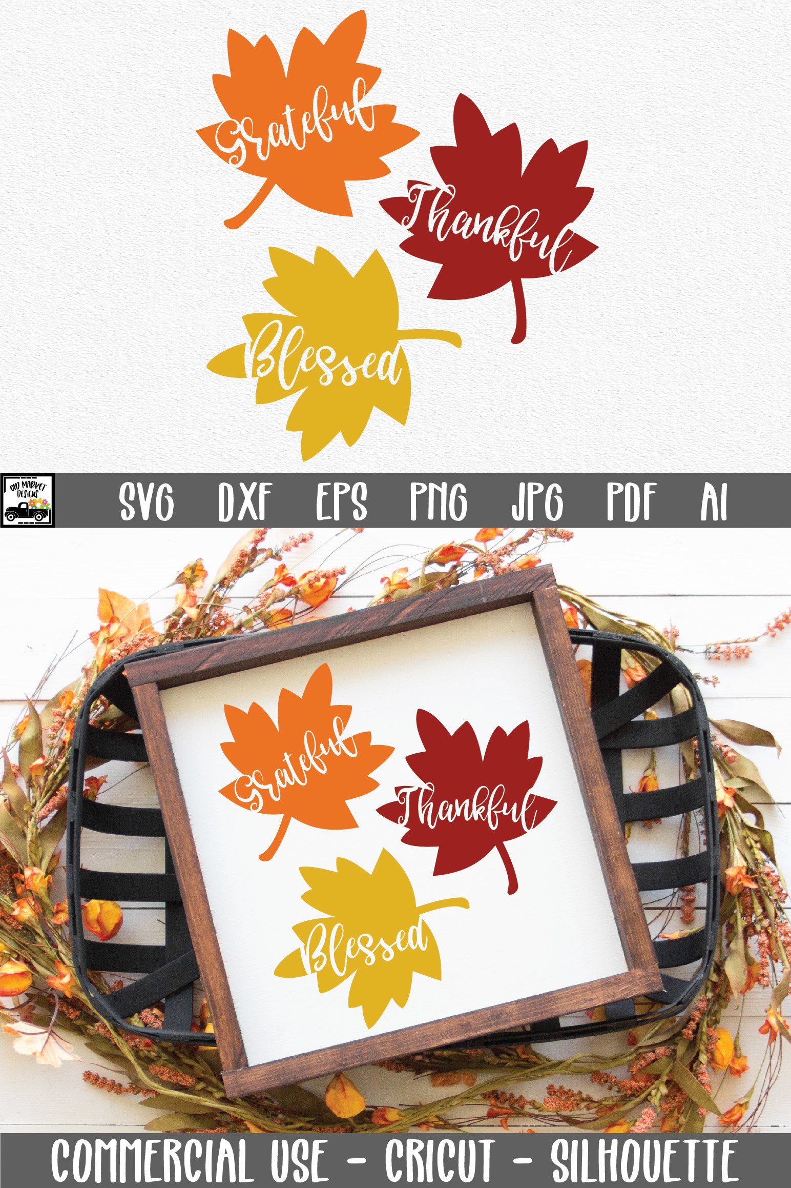 Grateful Thankful Blessed SVG - Fall SVG File - Autumn File