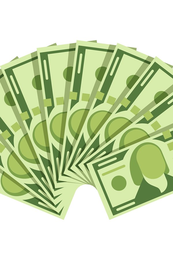 Dollar banknotes fan. Green currency cash notes. Investment