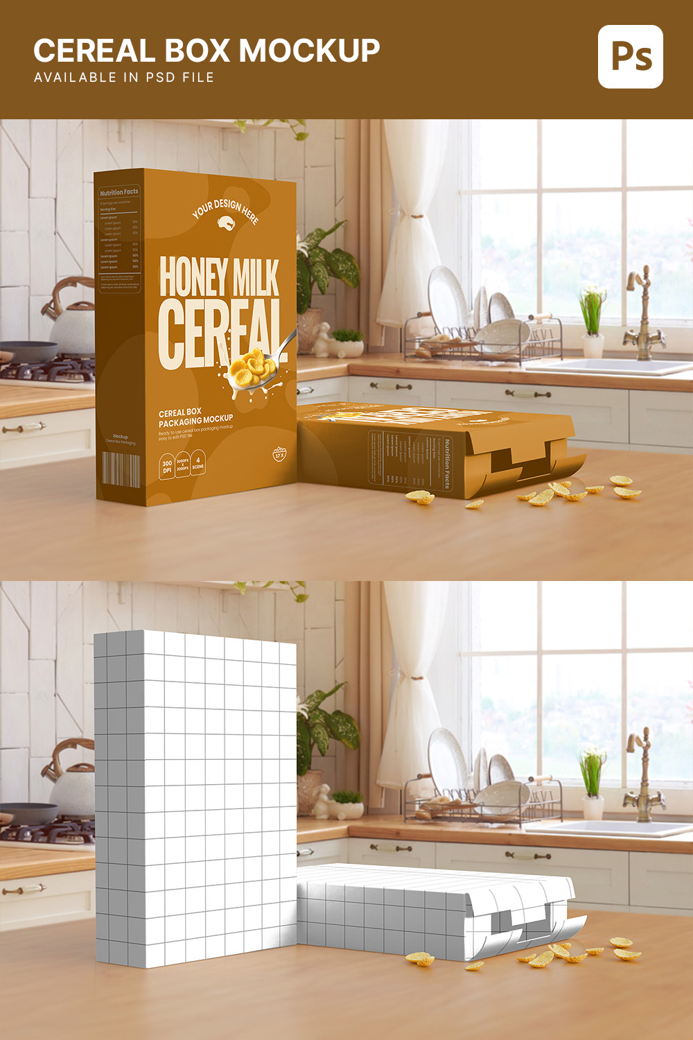 Cereal Box Mockup PSD | Realistic Packaging Template