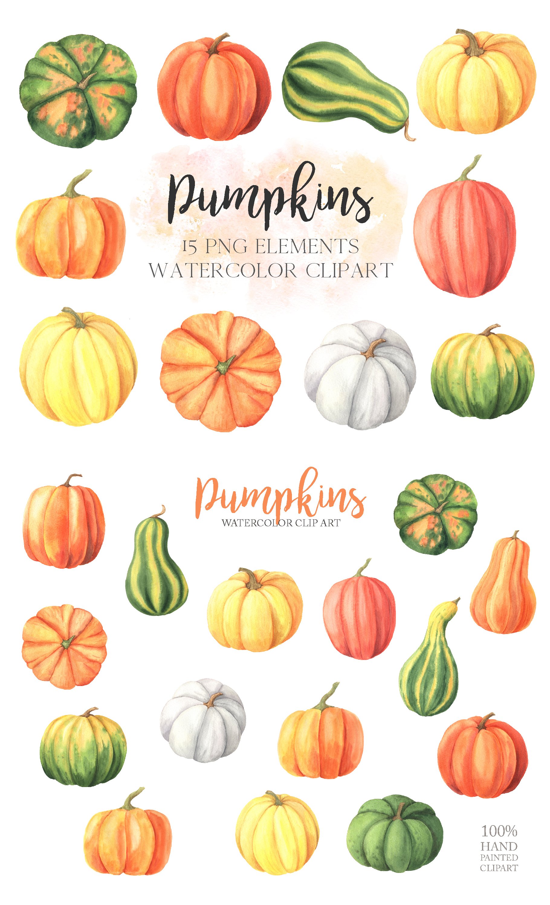 Watercolor Fall Pumpkins Clipart