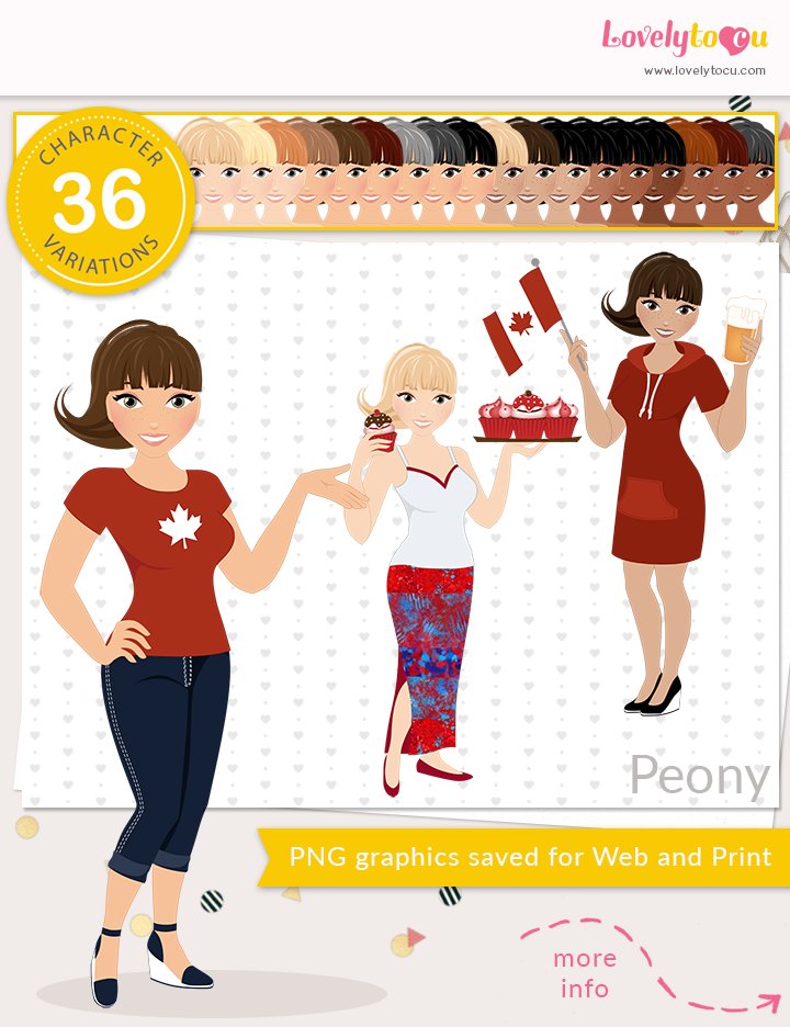 Canada Day woman, avatar clipart, canadian LVA19 Peony