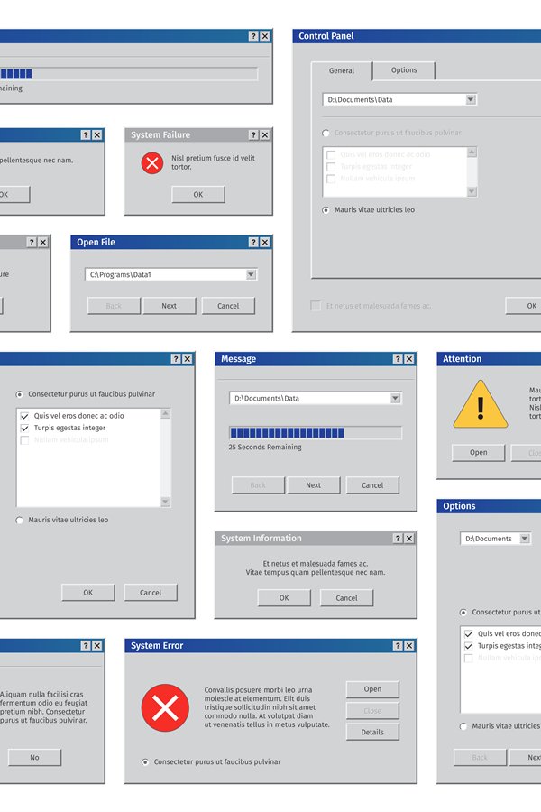 Vintage computer windows. Desktop interface retro user frame
