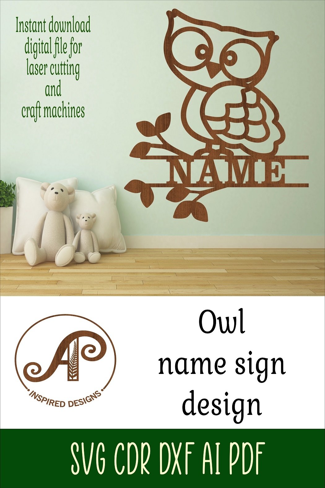 Owl Name sign svg laser cut template (2502901)