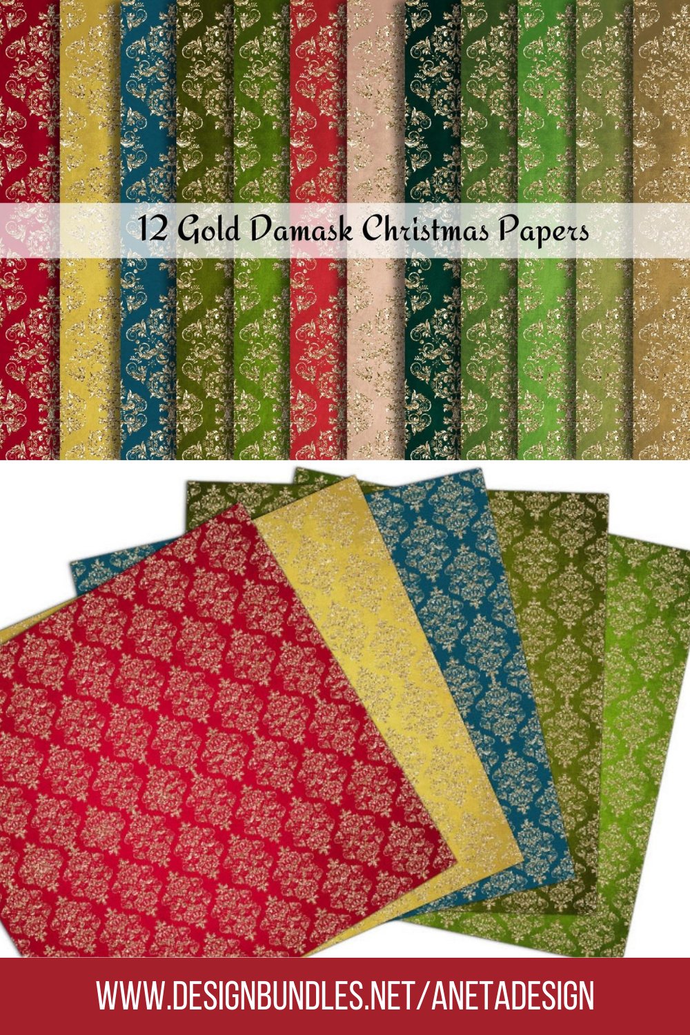 Christmas Gold Damask Digital Papers (2497760)