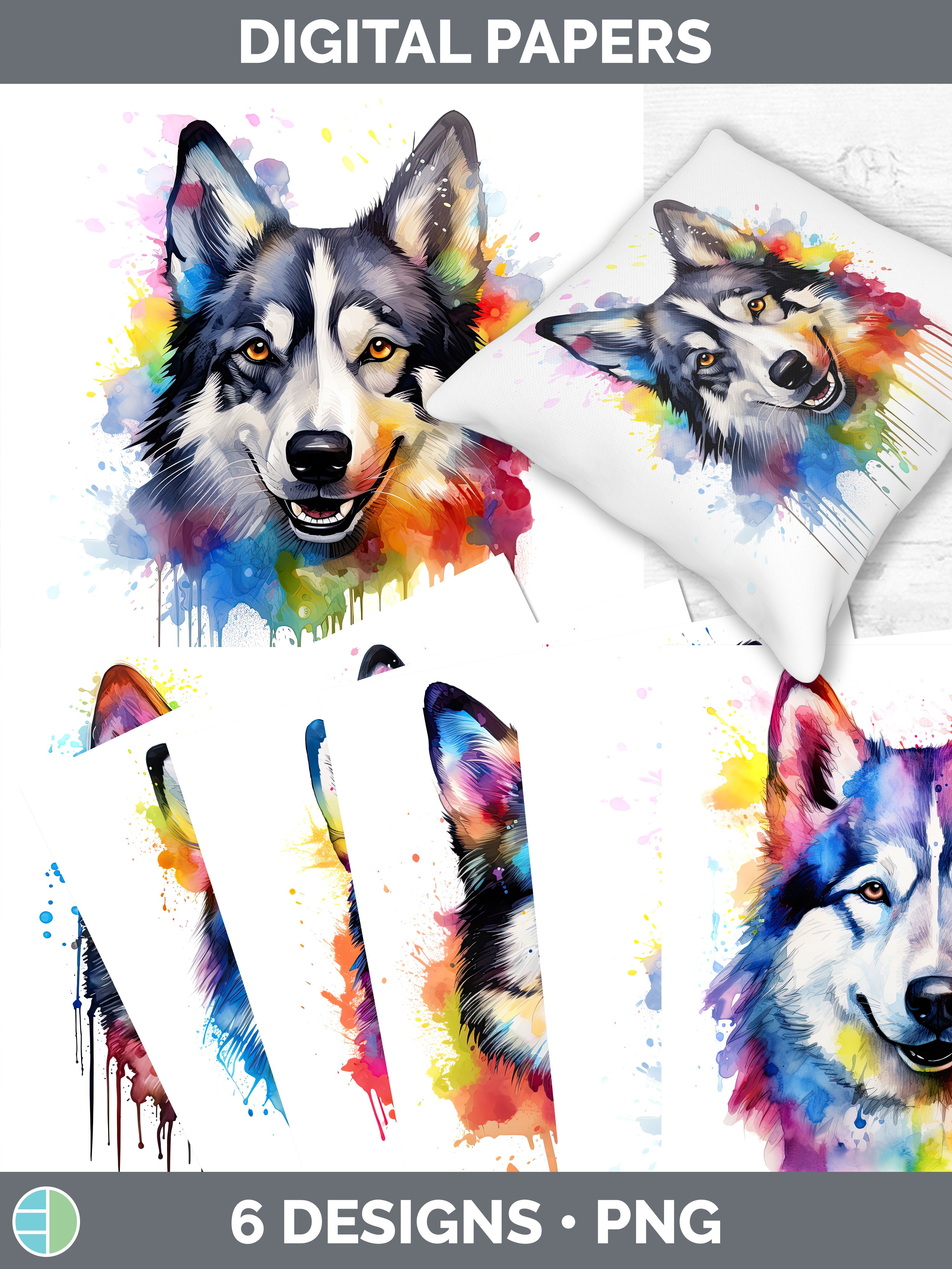 Splat Rainbow Husky Dog Paper Backgrounds | Digital Scrapboo