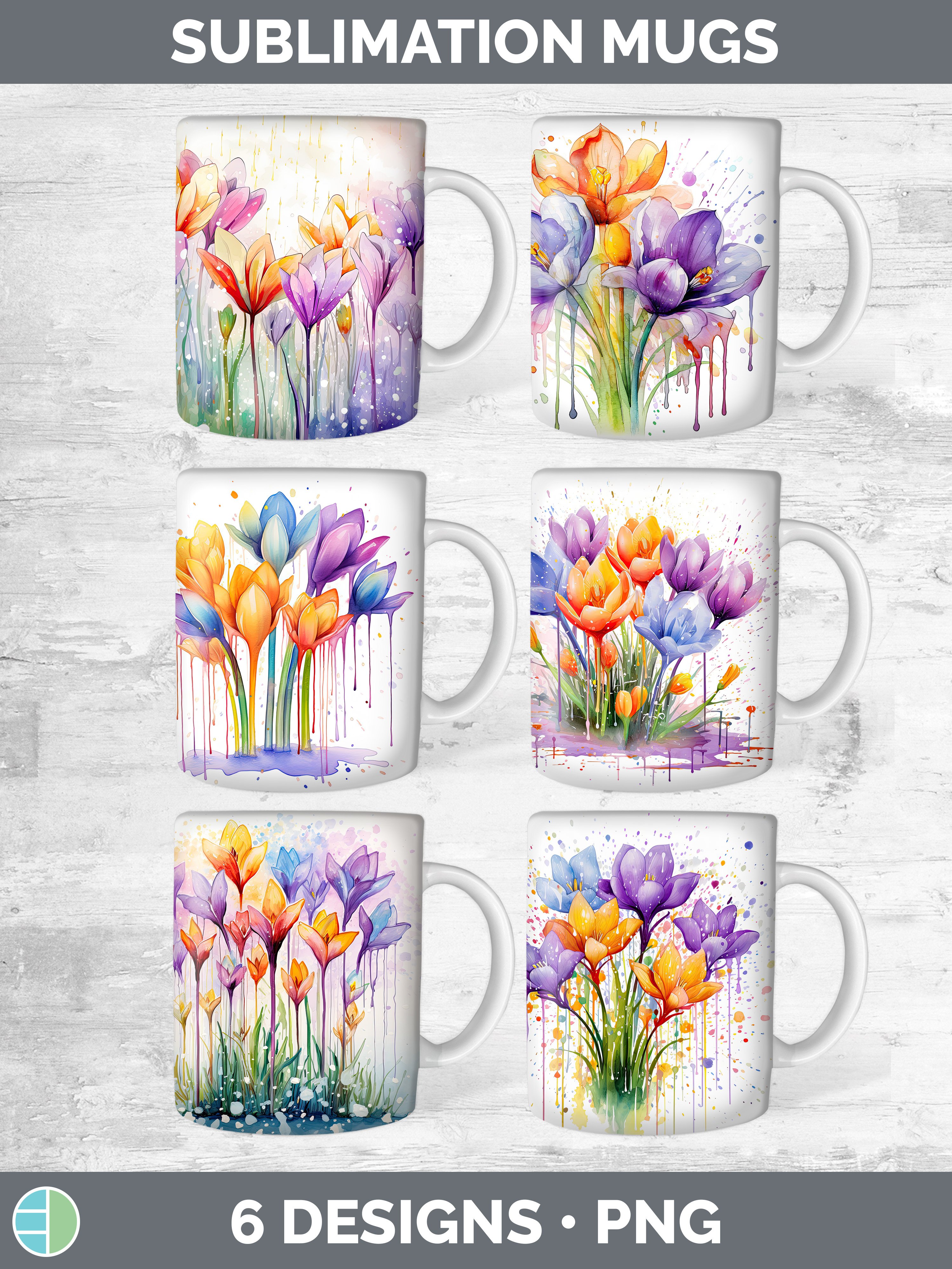 Splat Rainbow Crocus Flowers Mug Wrap | Bundle Coffee Cup De