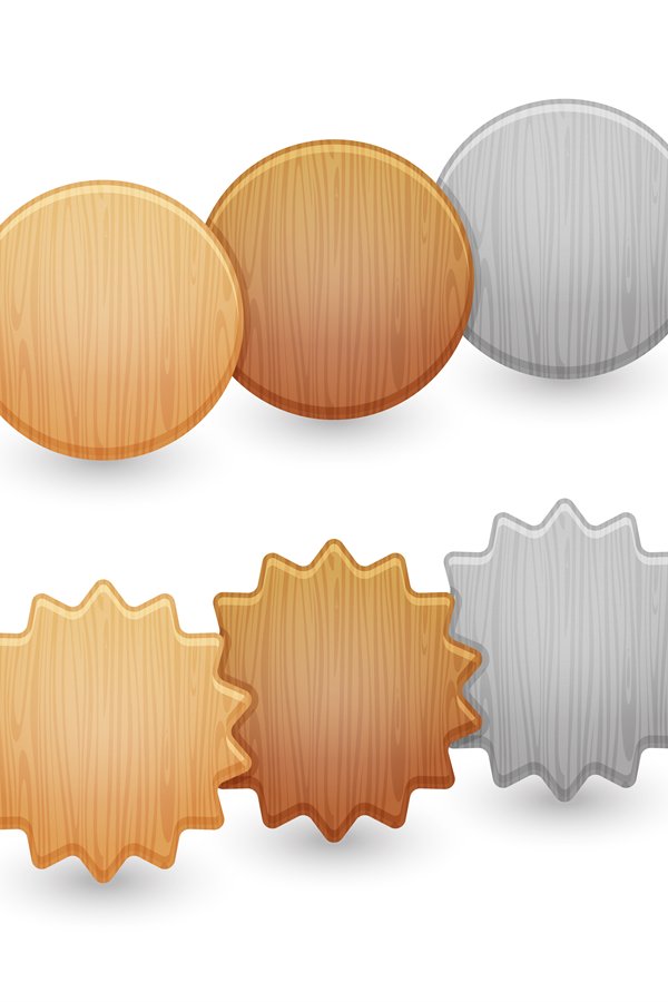 Set of wood buttons isolated on white background