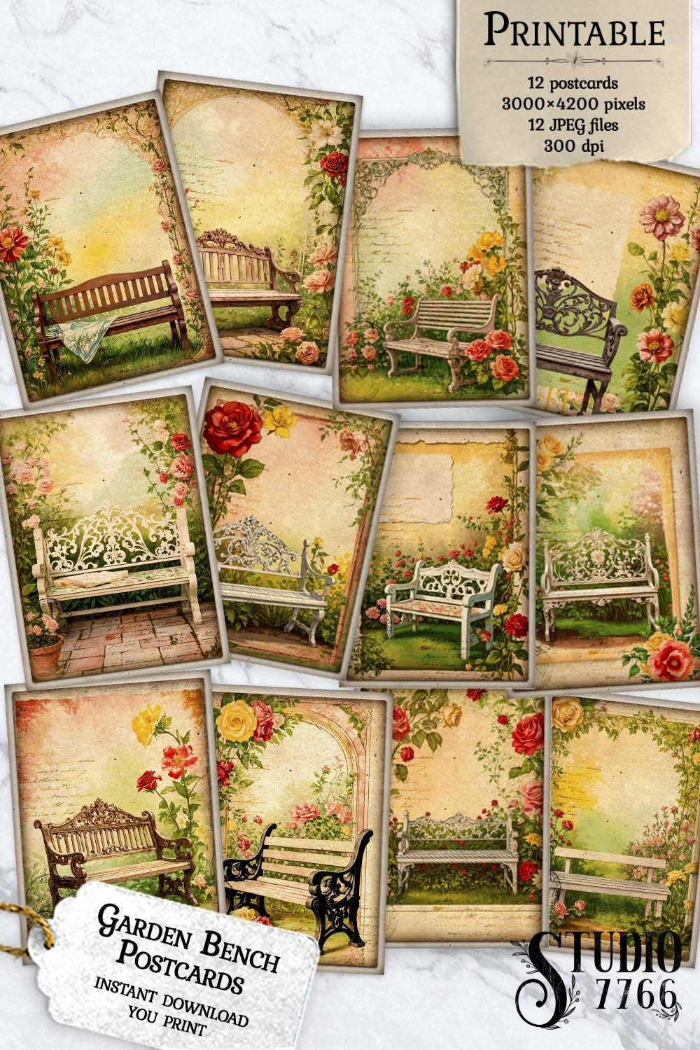 Floral Garden Bench Postcards