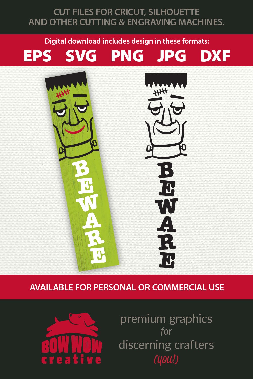 Beware - Vertical Halloween Monster Porch Sign SVG