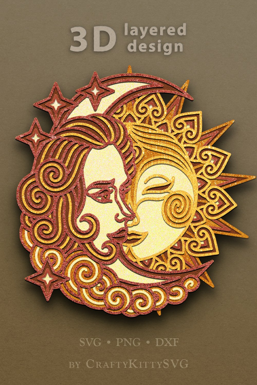 3D Sun & Moon Face SVG, Celestial SVG, 3D layered paper cut