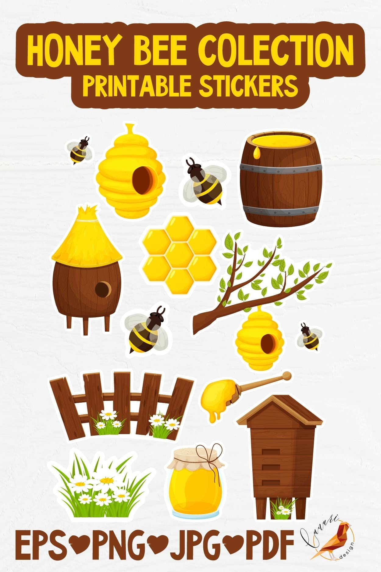 HONEY BEE Colection Printable stickers PDF PNG