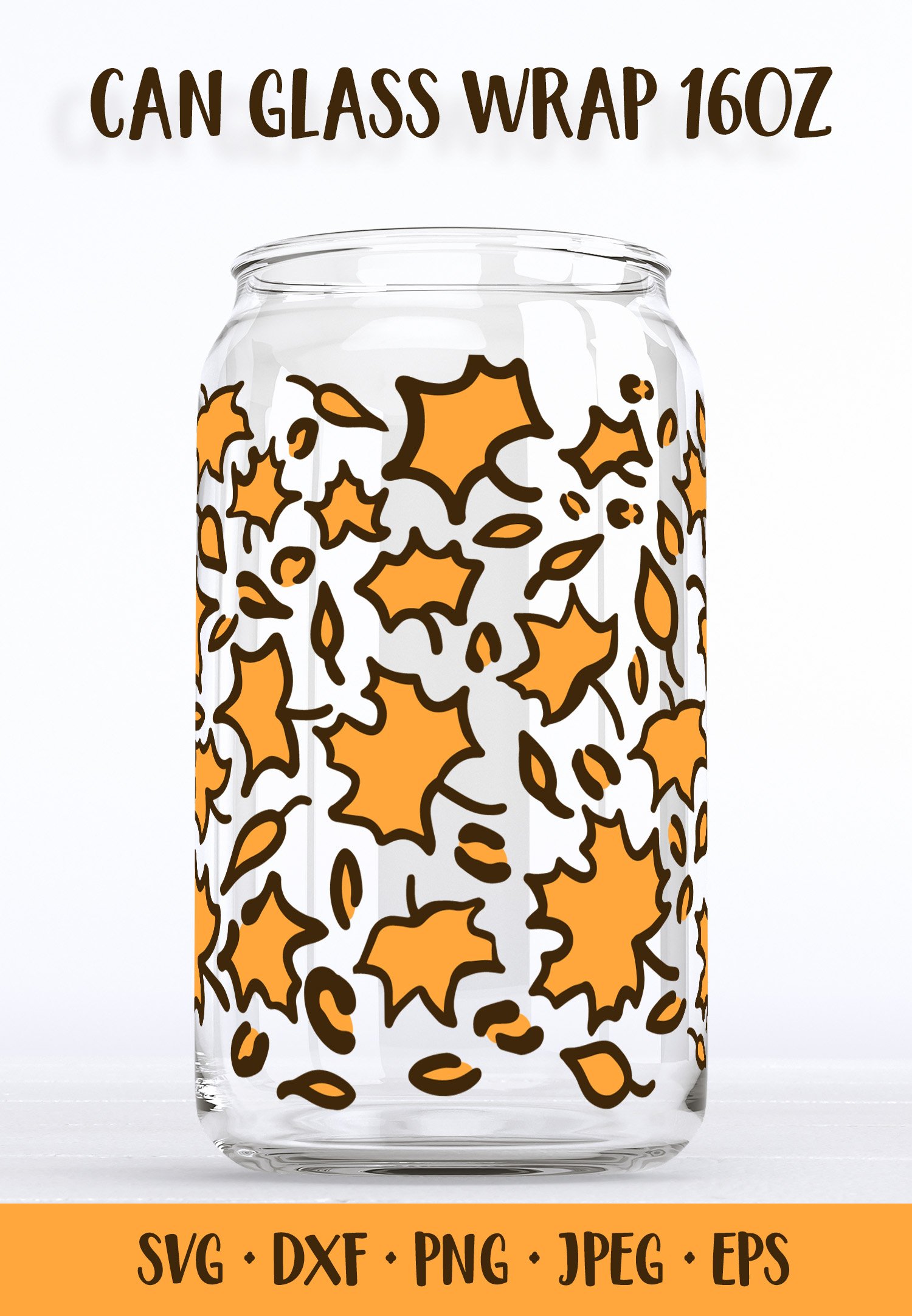 Fall Maple Leaves Can Glass Wrap SVG. Autumn Glass Can