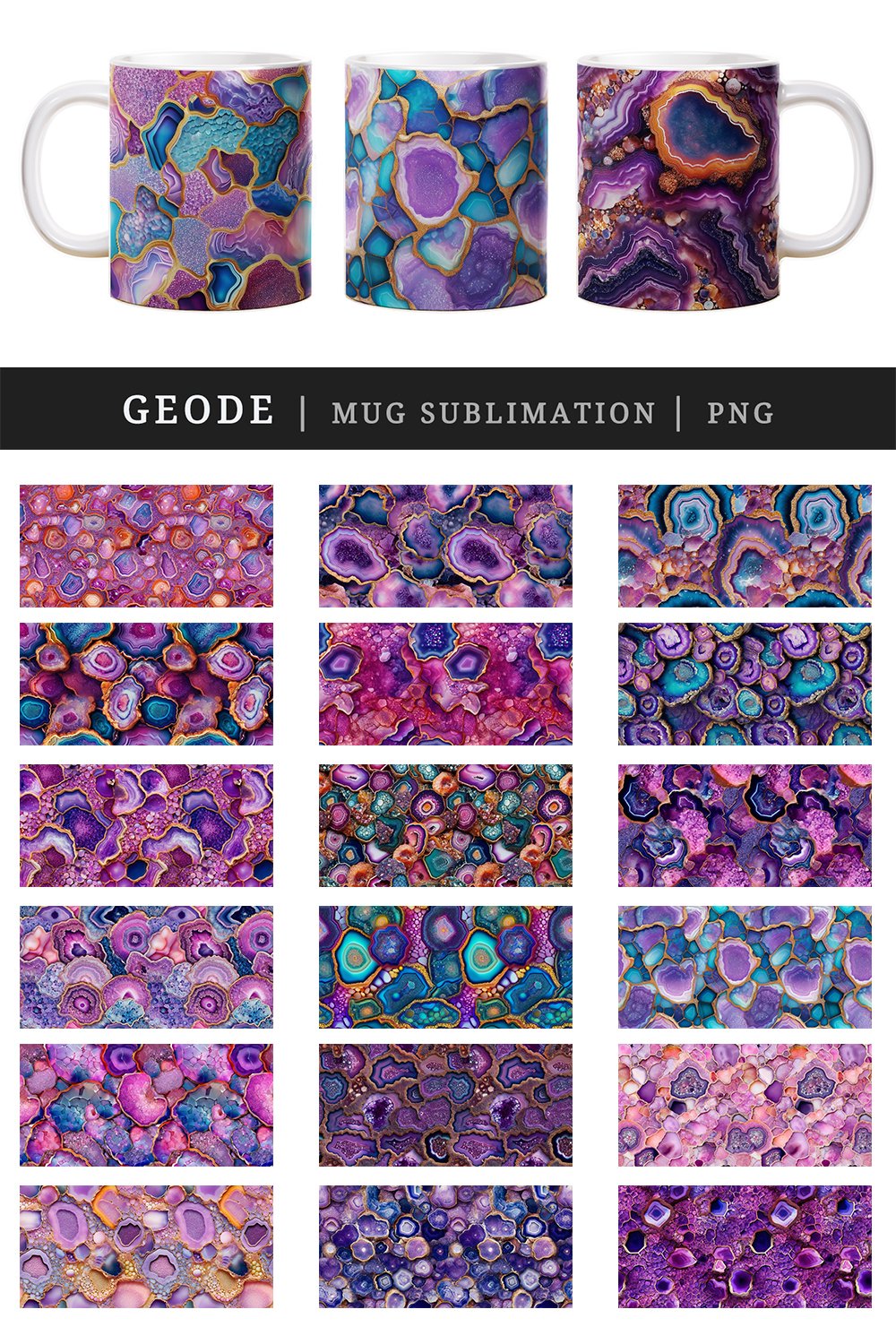 Geode mug, cup wrap sublimation 3D glamour designs bundle