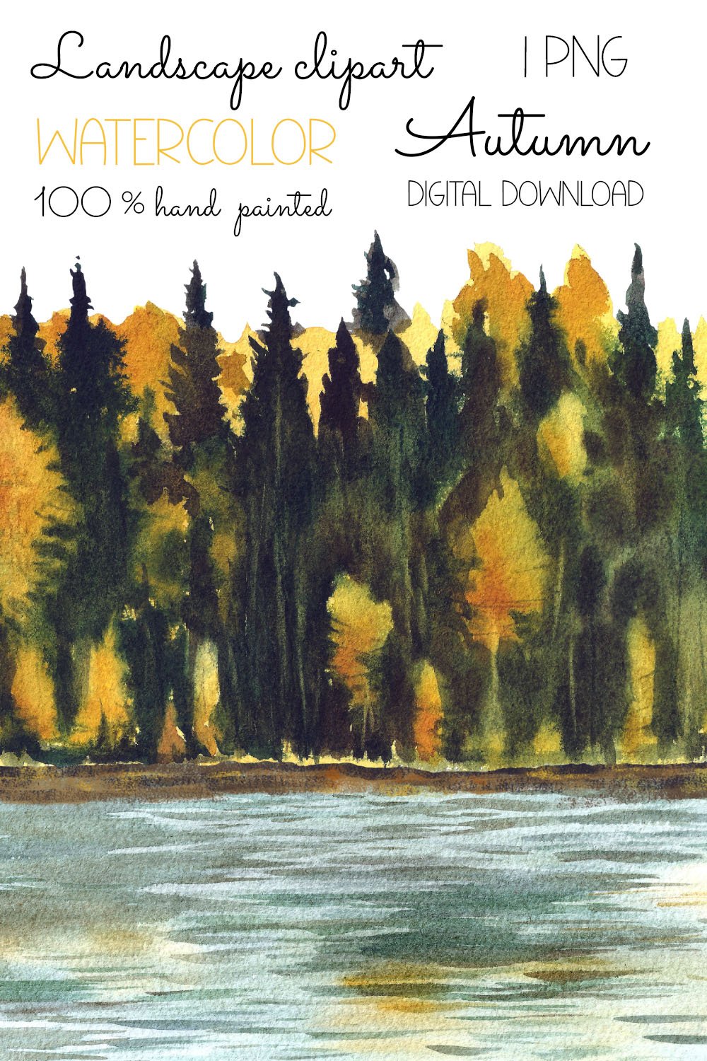 Watercolor autumn landscape clipart. Fall Sublimation PNG